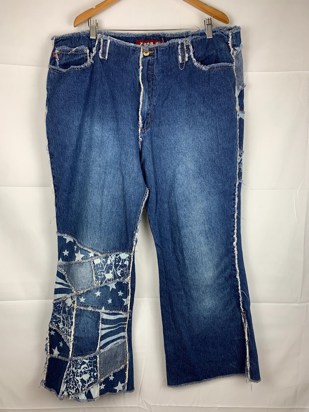 Y2K Zana-di Star and Paint Splatter Patchwork Jeans, Size 24 - Etsy