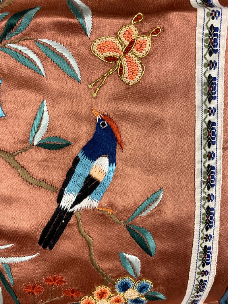 Vintage Asian Silk Embroidery Wall Hanging, 24" X 10" - Etsy