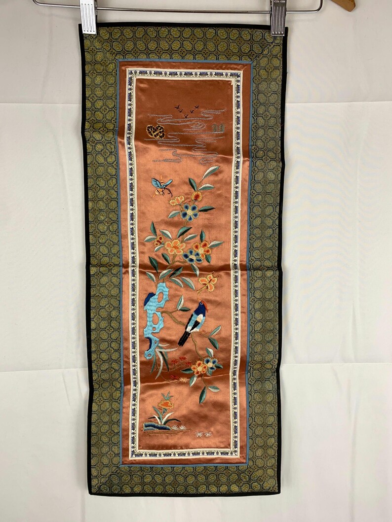 Vintage Asian Silk Embroidery Wall Hanging, 24" X 10" - Etsy