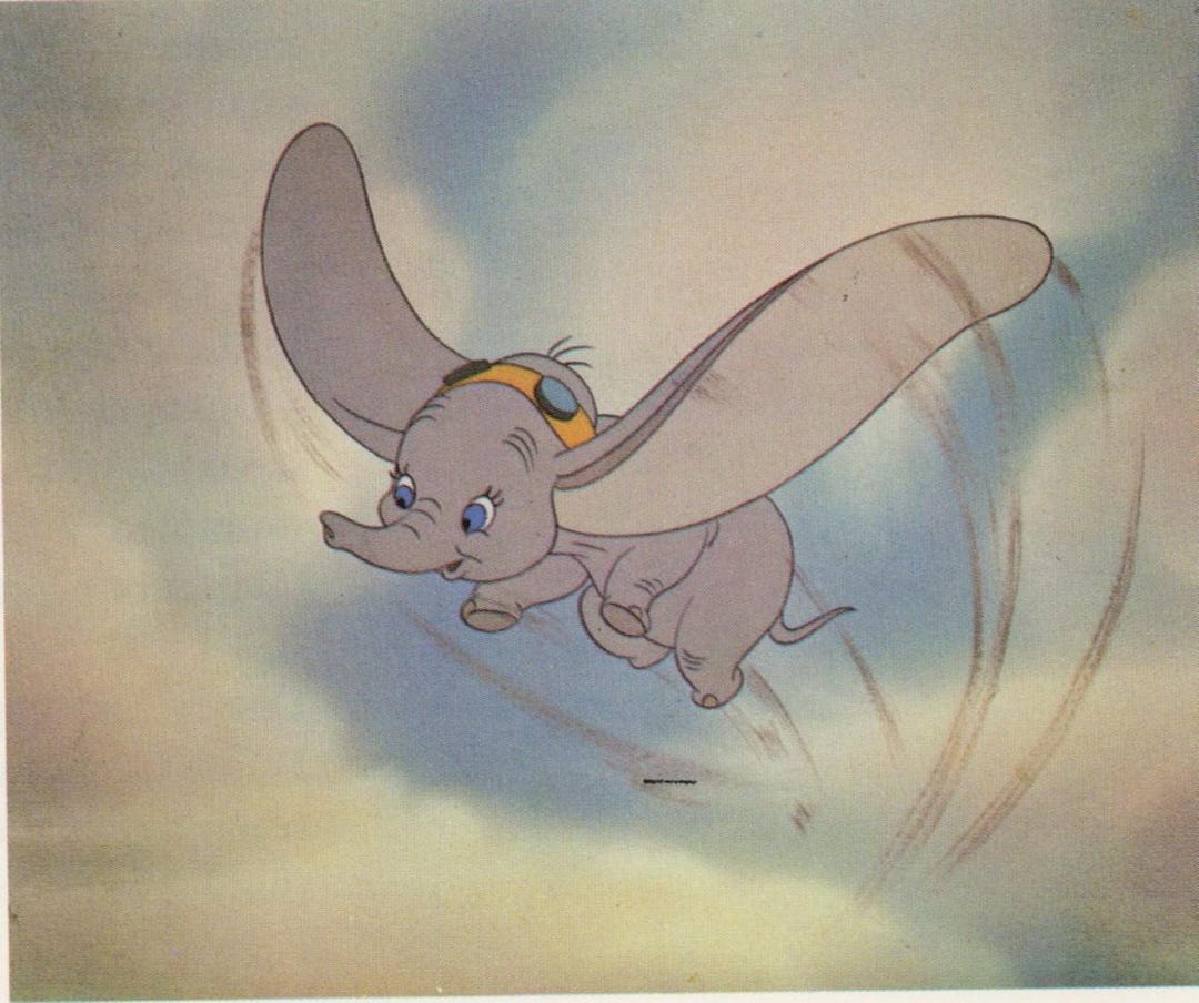 Vintage Dumbo Disney Animation Art Print for Wall Decor 1970s ...