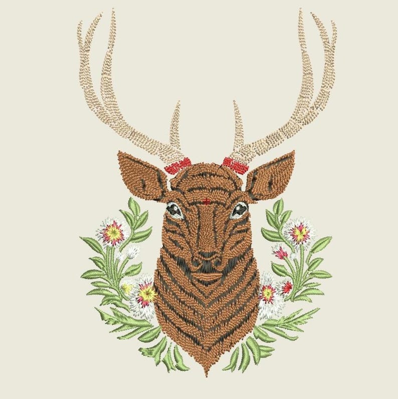 Deer Head Embroidery Design, Animal Machine Embroidery File, Deer ...