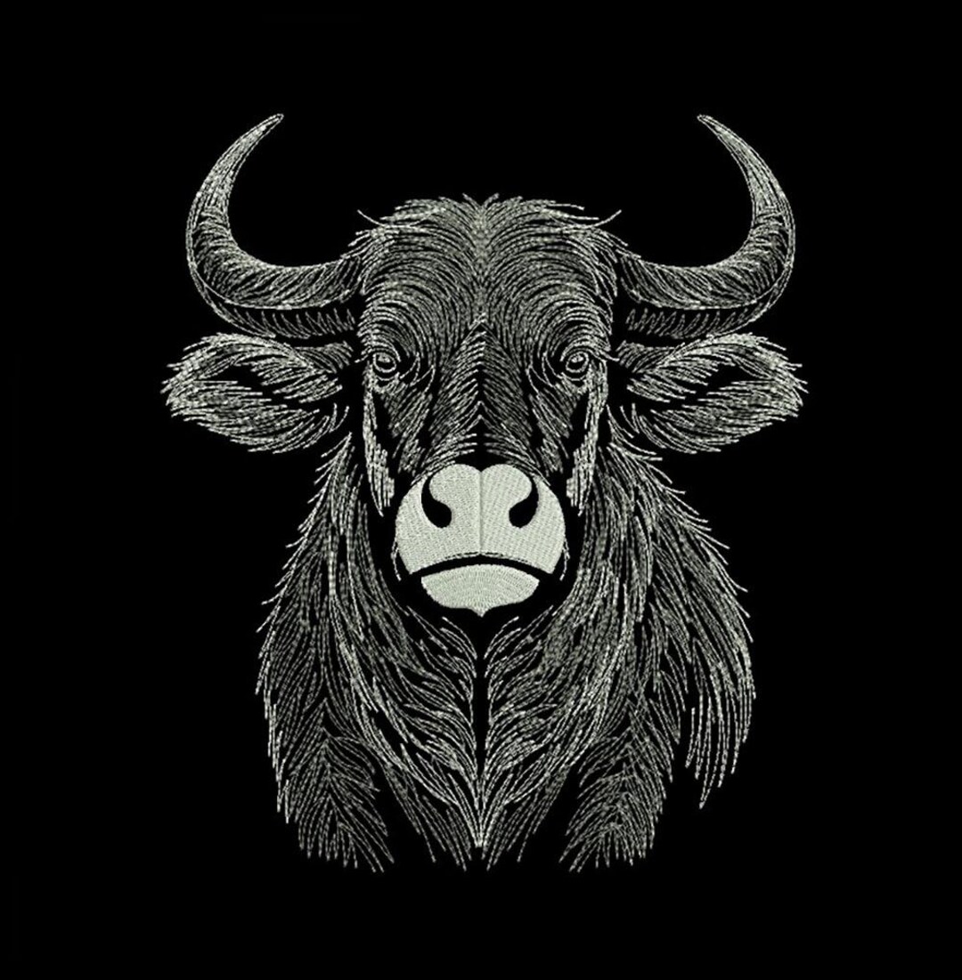 Buffalo Machine Embroidery Design – Vibrant Thai Water Buffalo Head ...