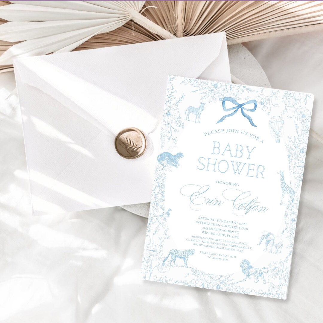 Toile De Jouy Safari Baby Shower Invitation| Baby Shower Invitations ...