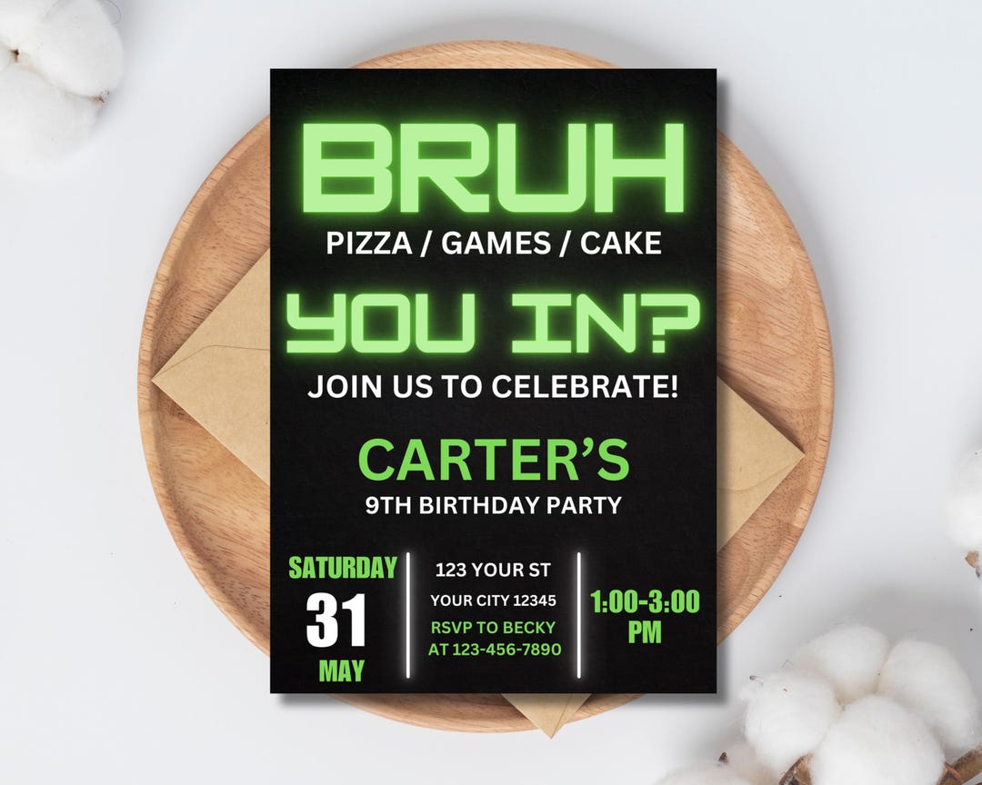 Bruh Birthday Invitation Template Bruh Neon Invitation Bruh Invite Bruh ...