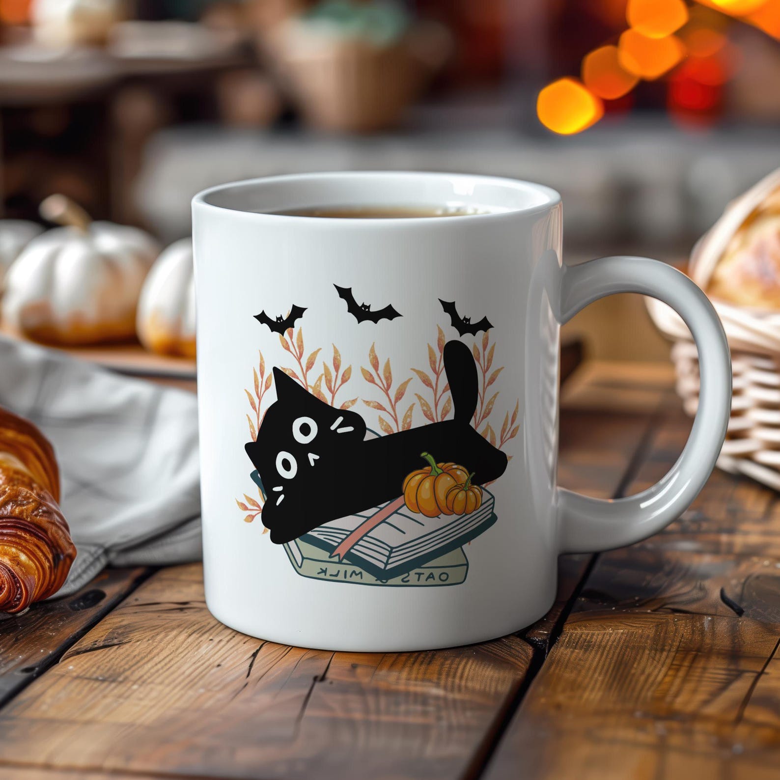 Halloween Black Cat Mug | Cute Fall Coffee Mug | Spooky Cat With ...