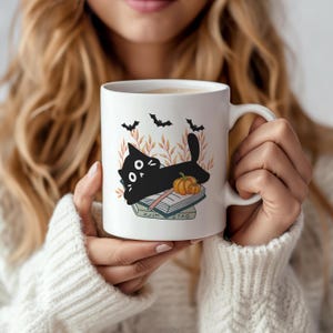 Halloween Black Cat Mug | Cute Fall Coffee Mug | Spooky Cat With ...