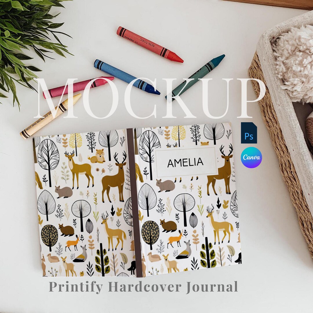 Printify Hardcover Journal Front and Back Mockup Drag and Drop Kid ...