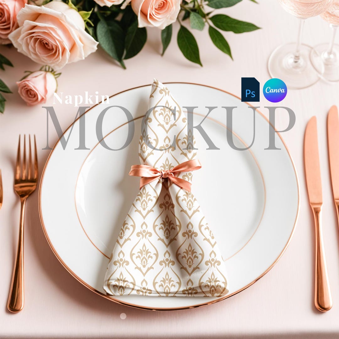 White Napkin Mockup Drag and Drop Cocktail Napkin Canva Template Drink ...