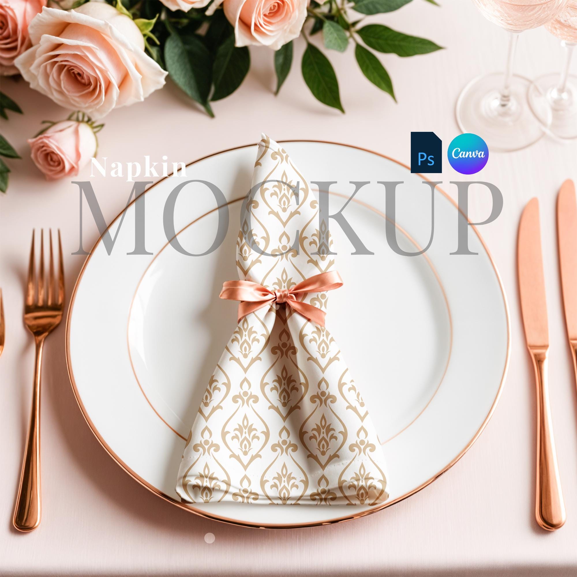 White Napkin Mockup Drag and Drop Cocktail Napkin Canva Template Drink ...