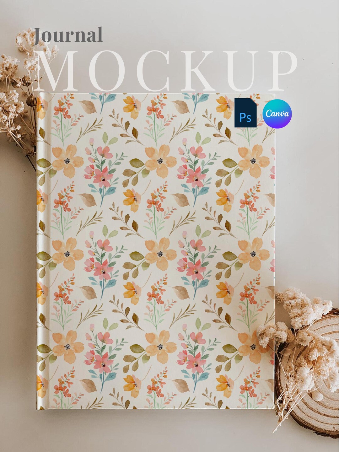 White Journal Mockup Elegant Notebook Drag and Drop Canva Ebook Cover ...