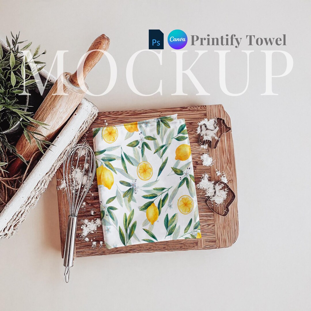 Printify Tea Towel Mockup Boho Drag and Drop Dish Cloth Canva Template ...