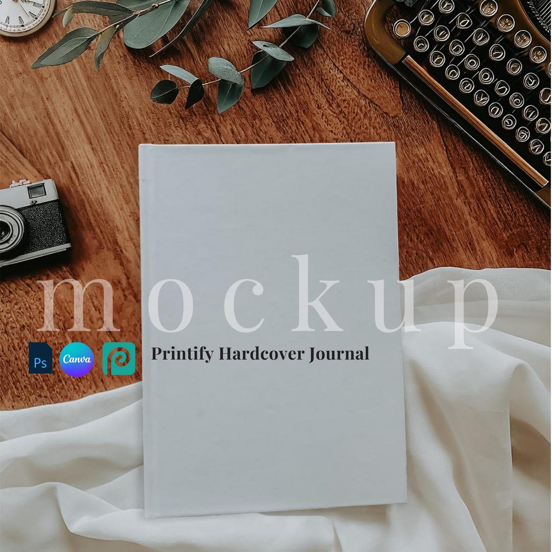 Printify Hardcover Journal Mockup Vintage Drag and Drop Planner Elegant ...