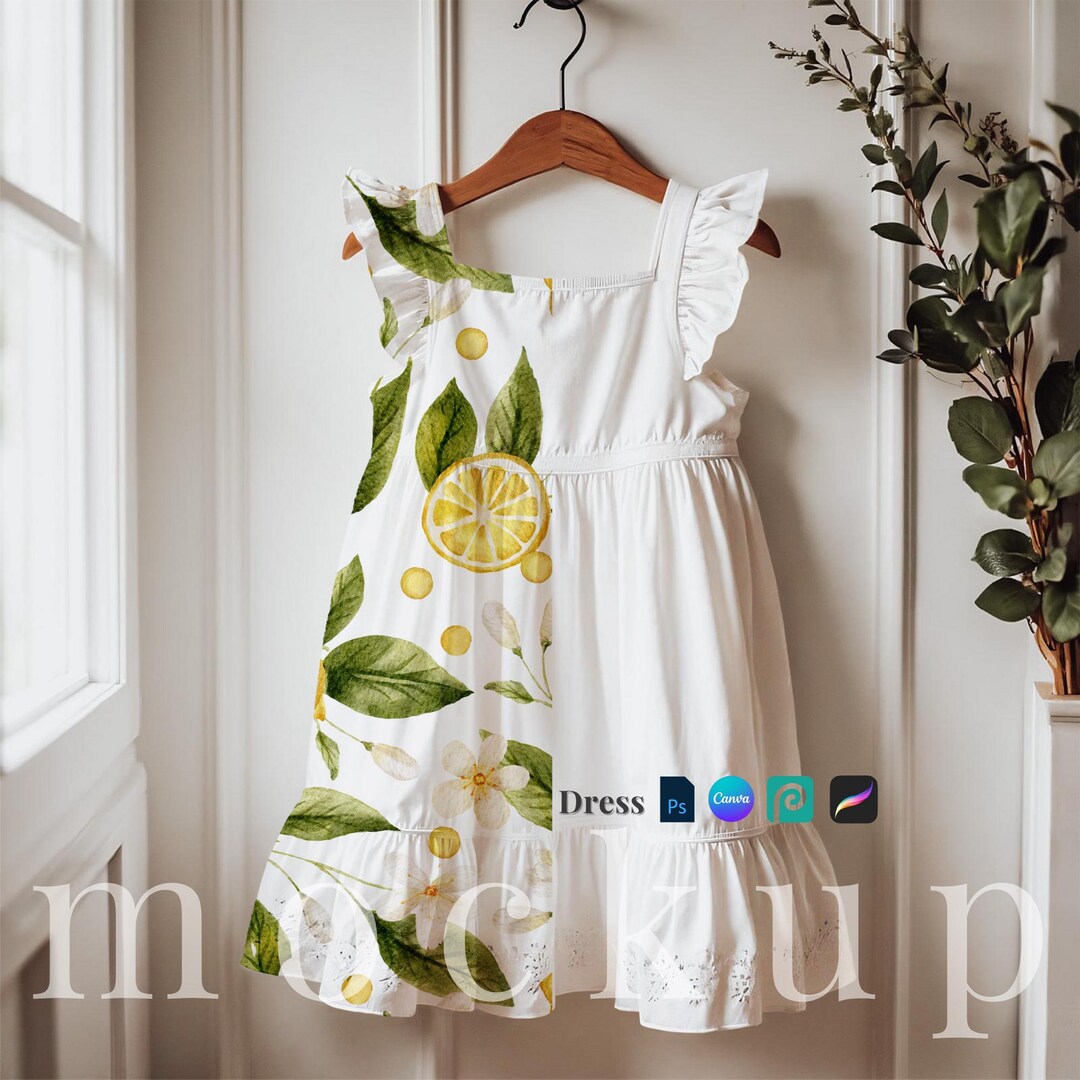 Summer Dress Mockup PSD Ruffle Dress Canva Template Fabric Mockup ...