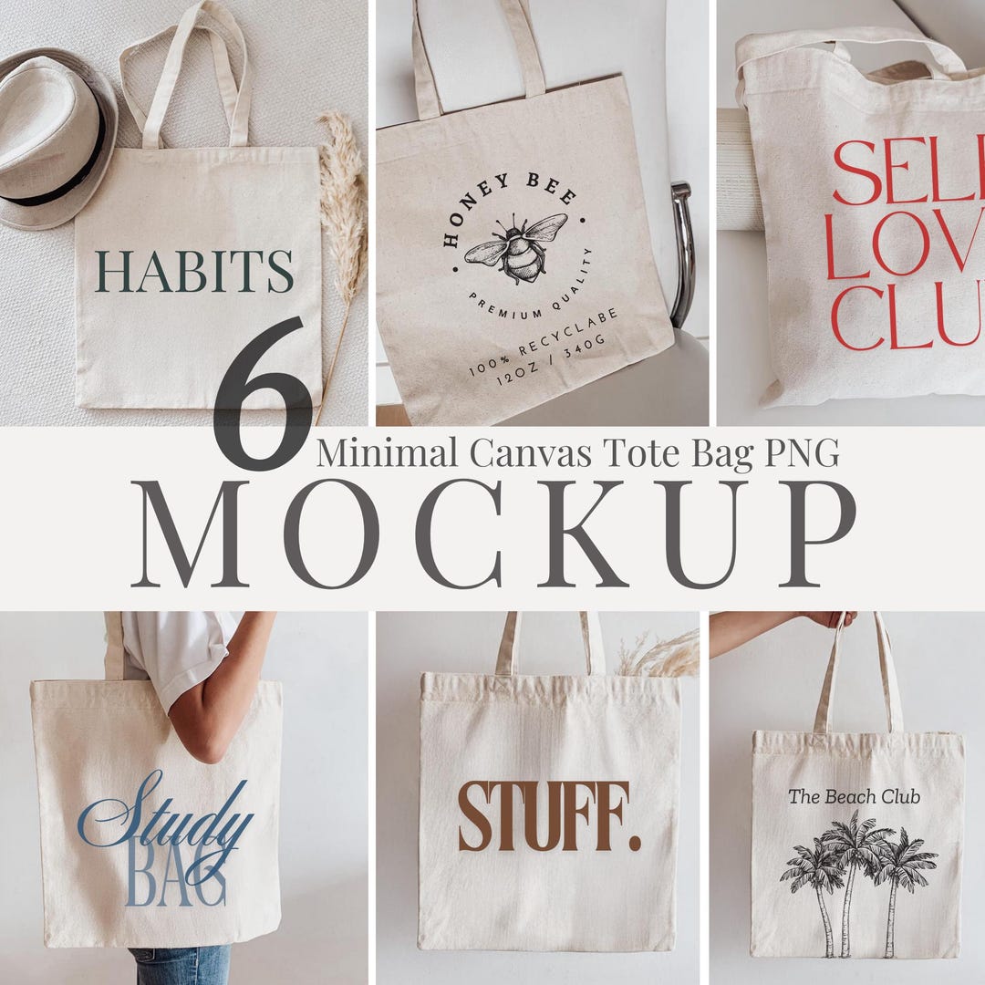Printify Canva Tote Bag Mockup Bundle Set of 6 PNG Tote Bag Mockup ...