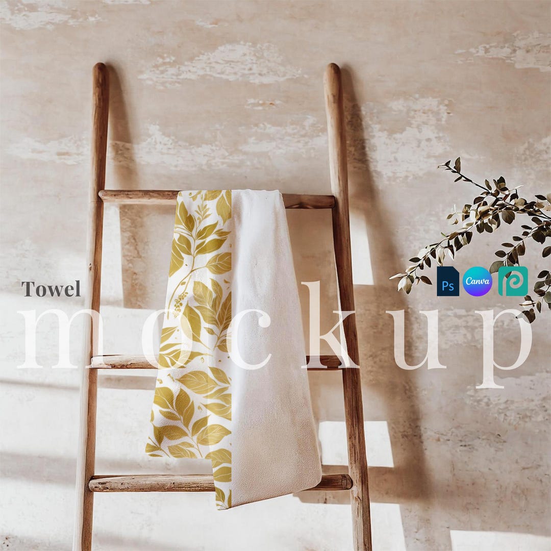 Hanging Towel Mockup Rustic Drag and Drop Blank Towel Canva Template ...
