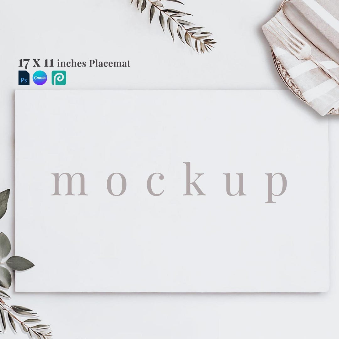 17 by 11 in Placemat Mockup Minimal Drag and Drop Boho Rustic Placemat ...