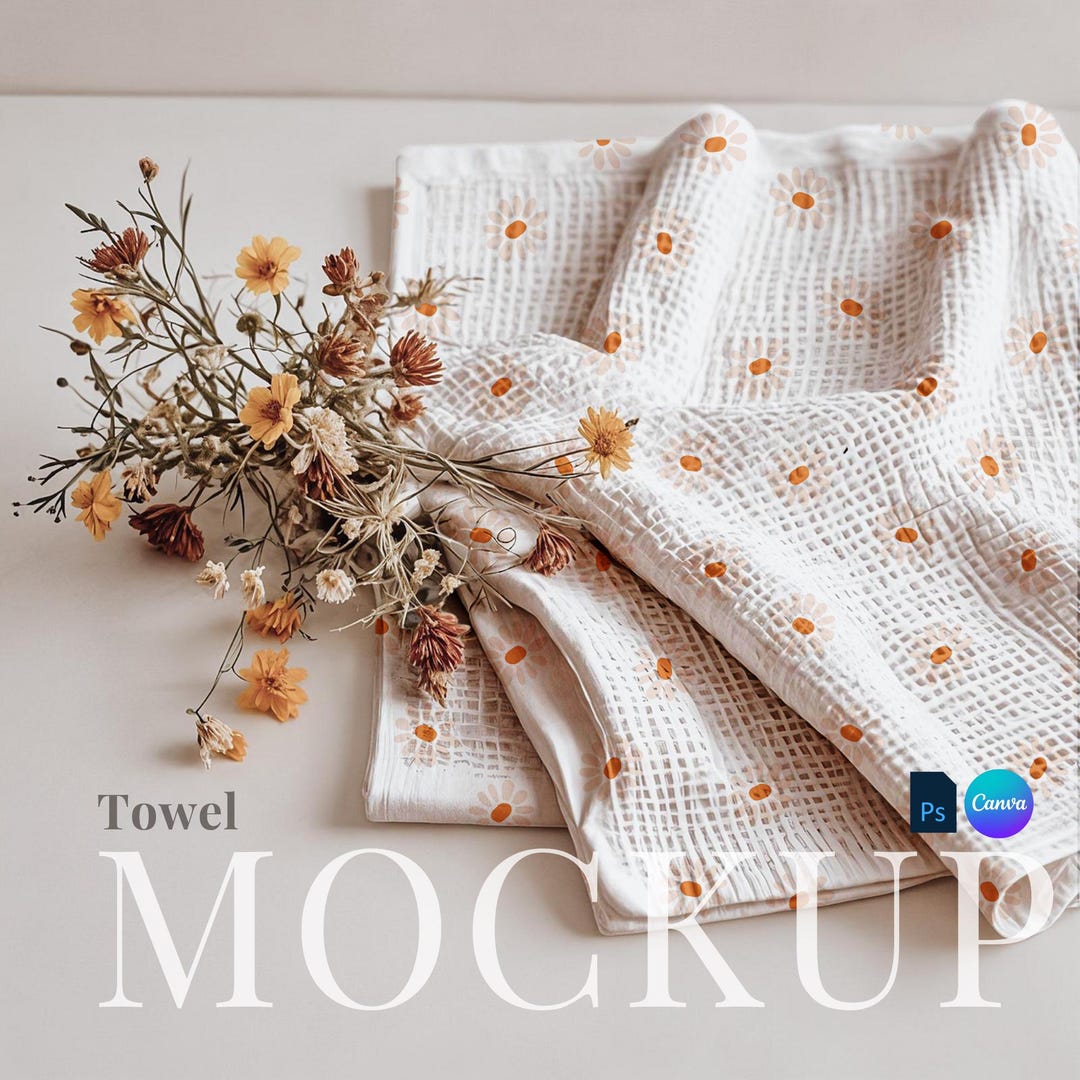 Waffle Towel Mockup Drag and Drop Rustic Towel Canva Template Digital ...