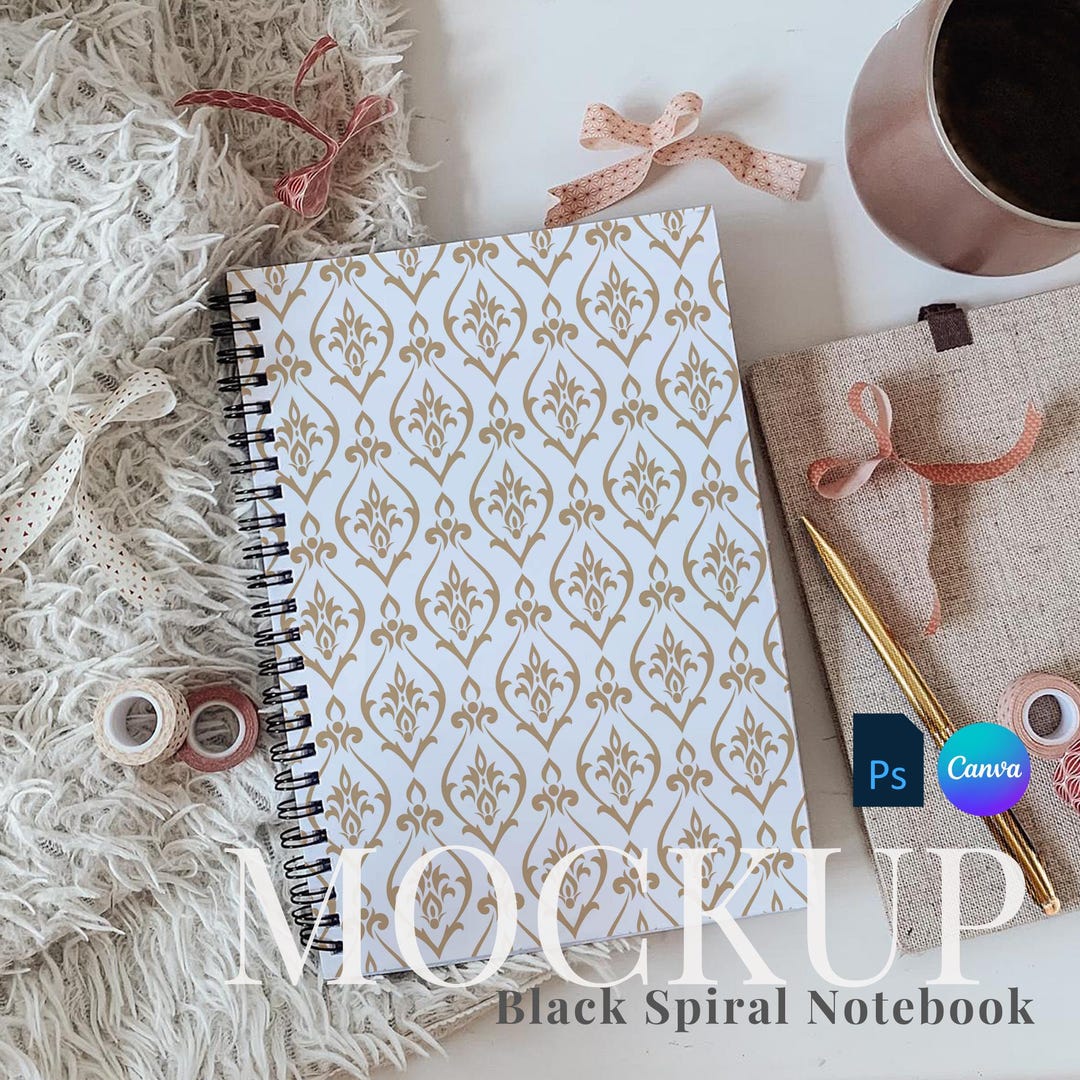 Printify Black Spiral Notebook Mockup Drag and Drop Notebook Canva ...