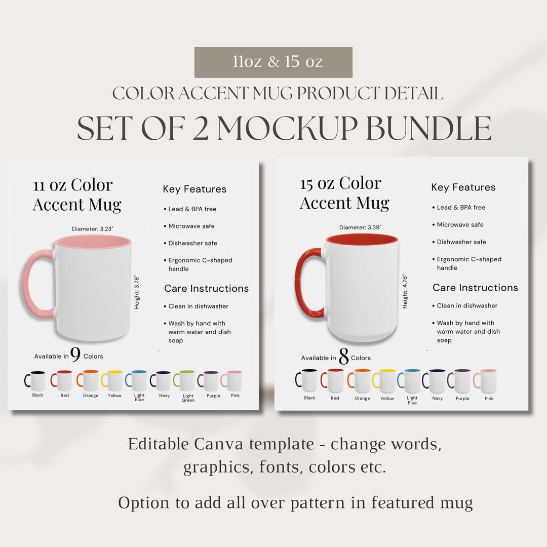 11 Oz 15 Oz Printify Color Accent Mug Product Listing Mockup Color Mug ...