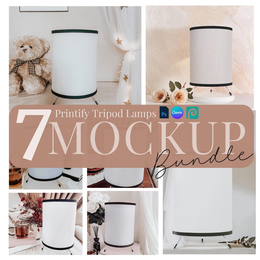 Printify Tripod Lamp Mockup Bundle PSD Set of 7 Table Lamp Canva ...