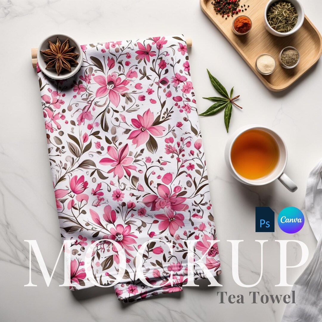 Kitchen Towel Mockup Drag and Drop Towel Canva Template Table Linen PSD ...