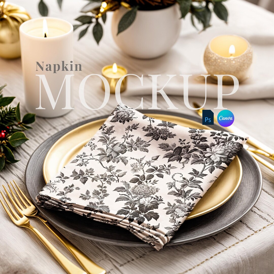 Napkin Mockup Drag and Drop Cocktail Napkin Canva Template Christmas ...