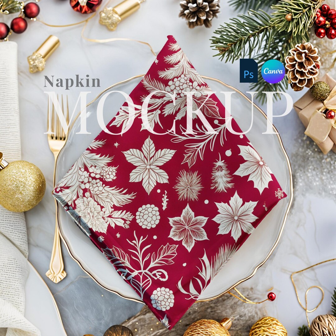 Napkin Mockup Drag and Drop Cocktail Napkin Canva Template Christmas ...