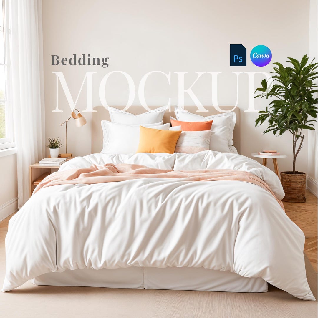 White Bedding Mockup Drag and Drop Bedding Canva Template Duvet Cover ...