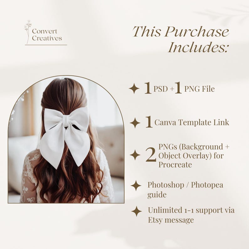 Linen White Bow Mockup PSD Fabric Bow on Girl Hair Procreate Surface ...