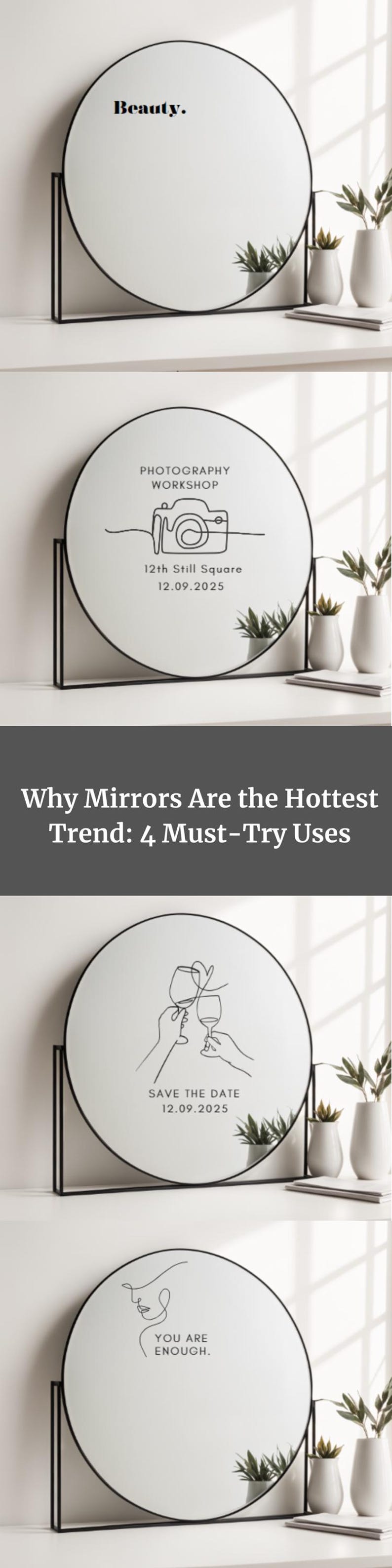 Round Mirror Mockup Table Mirror Black Rim Design Minimal for Classic ...