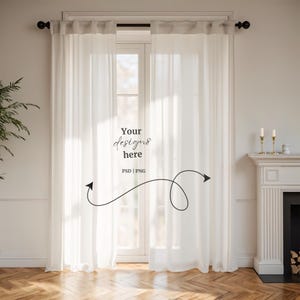 Window Curtain Mockup Drag and Drop Sheer Curtain Canva Template White ...