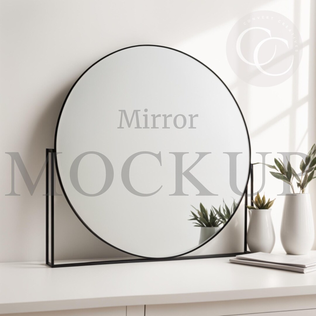 Round Mirror Mockup Table Mirror Black Rim Design Minimal for Classic ...