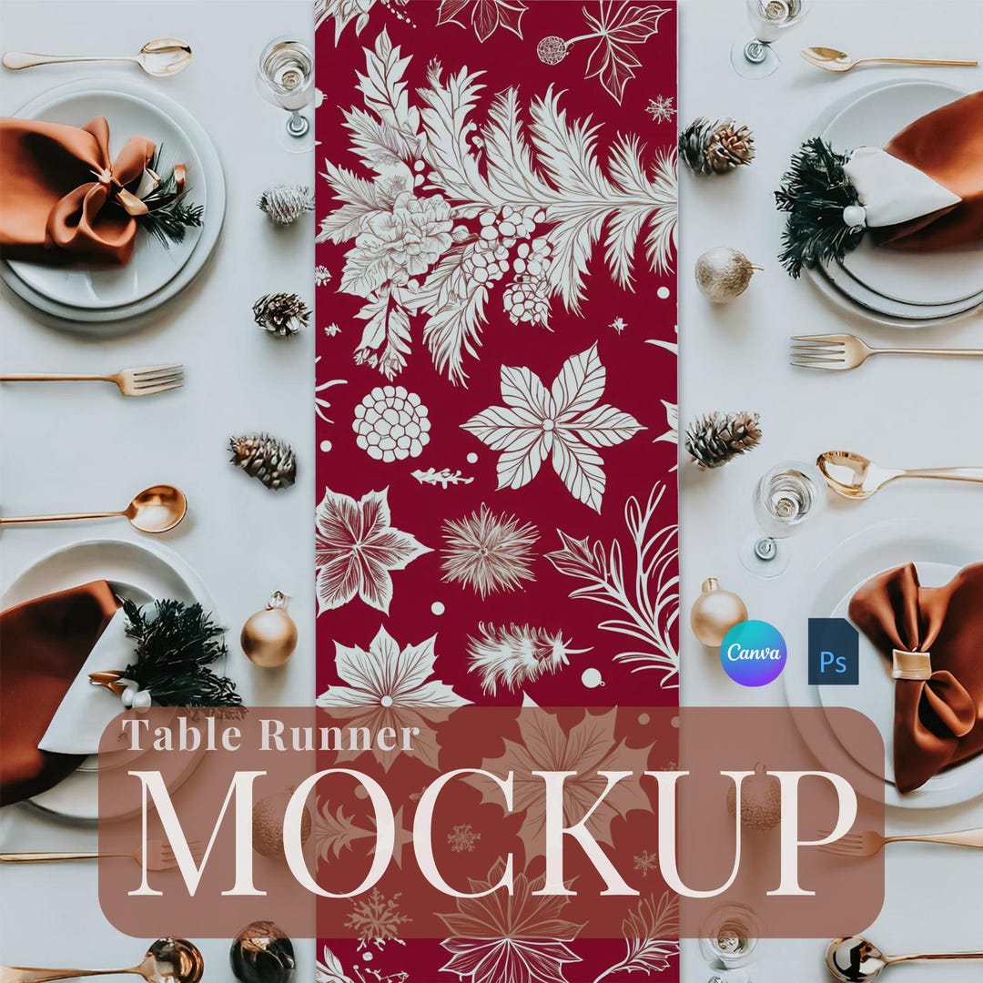 Table Runner Mockup Christmas Drag and Drop Canva Table Runner PSD Smart Object Runner Digital ...