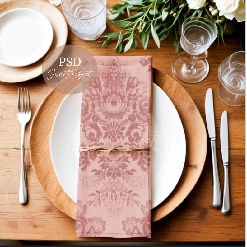 Napkin Mockup Rustic Wedding Cloth Design Table Wood Linen Gift Boho ...