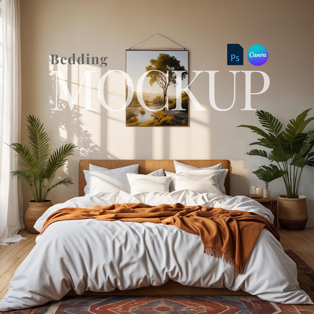Bedding Mockup Drag and Drop Duvet Canva Template Bedding PSD Smart ...