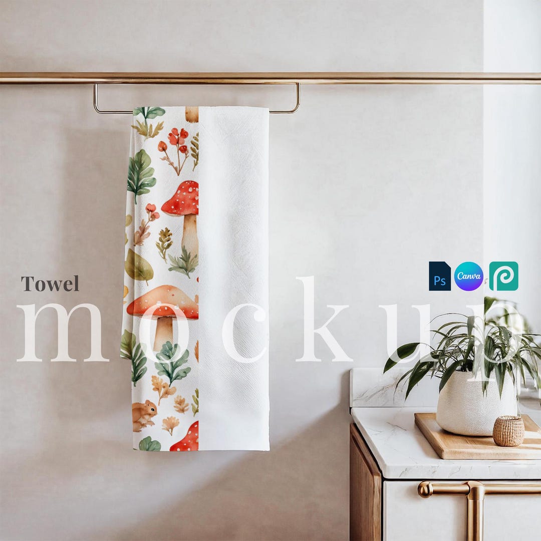 Hanging Towel Mockup Elegant Drag and Drop Kitchen Towel Canva Template ...