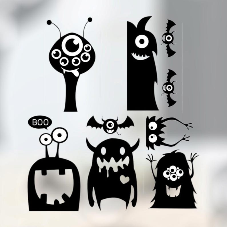 Giant Halloween Monster Window Clings 10PCS Cute Wiggly Monster, Bat ...