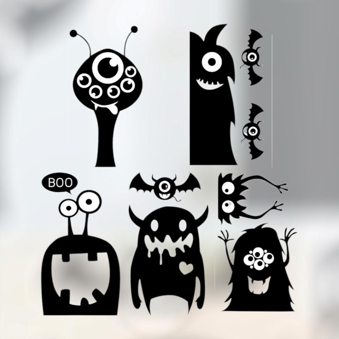 Giant Halloween Monster Window Clings 10PCS Cute Wiggly Monster, Bat ...