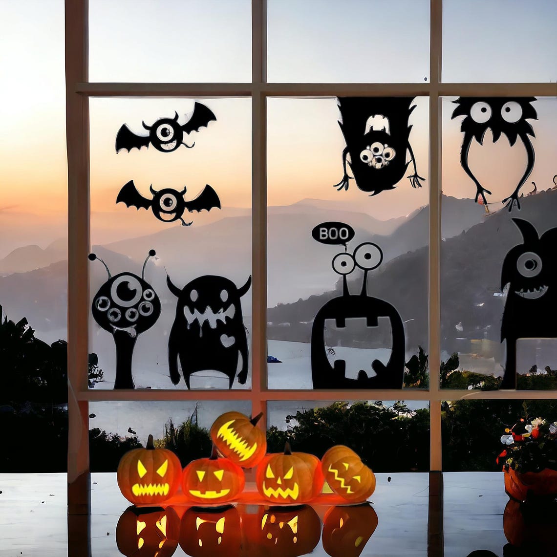 Giant Halloween Monster Window Clings 10PCS Cute Wiggly Monster, Bat ...
