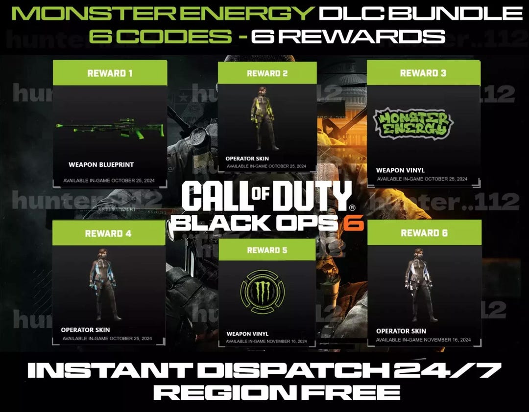 Call of Duty Black Ops 6 Monster Energy DLC Codes Operator COD BO6 6 ...