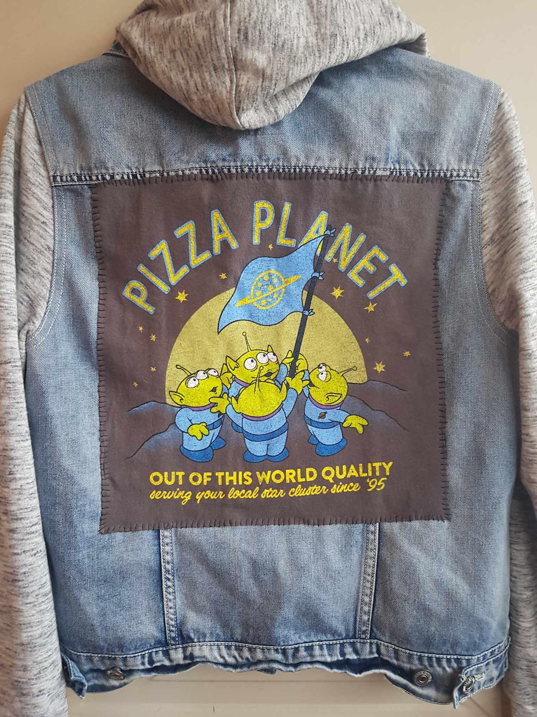 Disney/pixar Toy Story Reworked Jean Jacket, Upcycled Hooded Denim ...