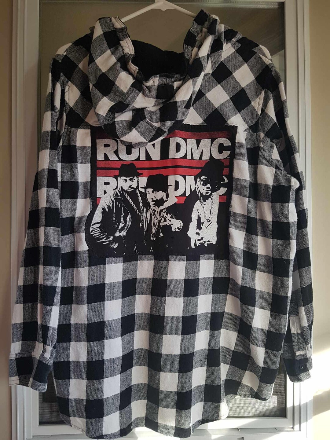 RUN DMC Upcycled Reworked B/w Hooded Flannel Button up Shirt, 80s 90s ...