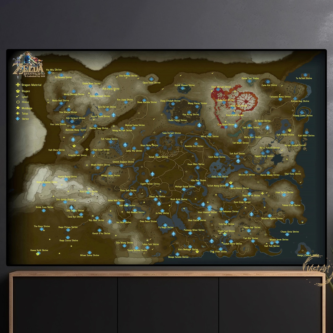 The Legend of Zelda Map Poster Shrine Wall Art Rolled Canvas Print High ...