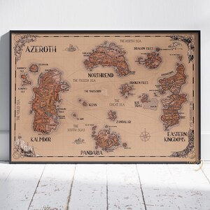 World of Warcraft Azeroth Map Poster Shadowlands Wall Art Rolled Canvas Print High Quality Game ...