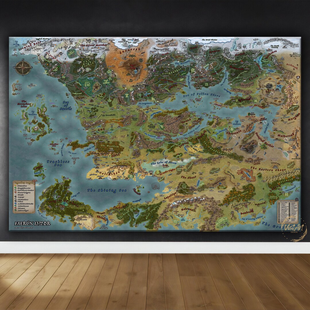 Dungeons & Dragons Faerun Map Canvas Print Forgotten Realms Wall Art ...