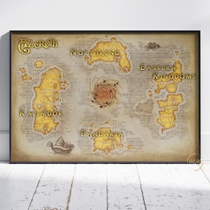 World of Warcraft Azeroth Map Poster Shadowlands Wall Art Rolled Canvas Print High Quality Game ...