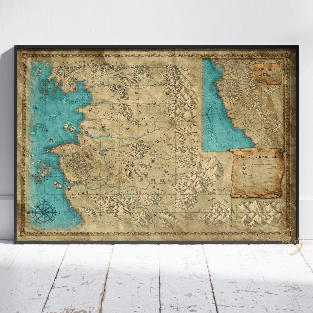 The Witcher 3 Wild Hunt Map Poster Northern Kingdoms Wall Art Rolled ...