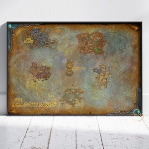 World of Warcraft Azeroth Map Poster Shadowlands Wall Art Rolled Canvas ...