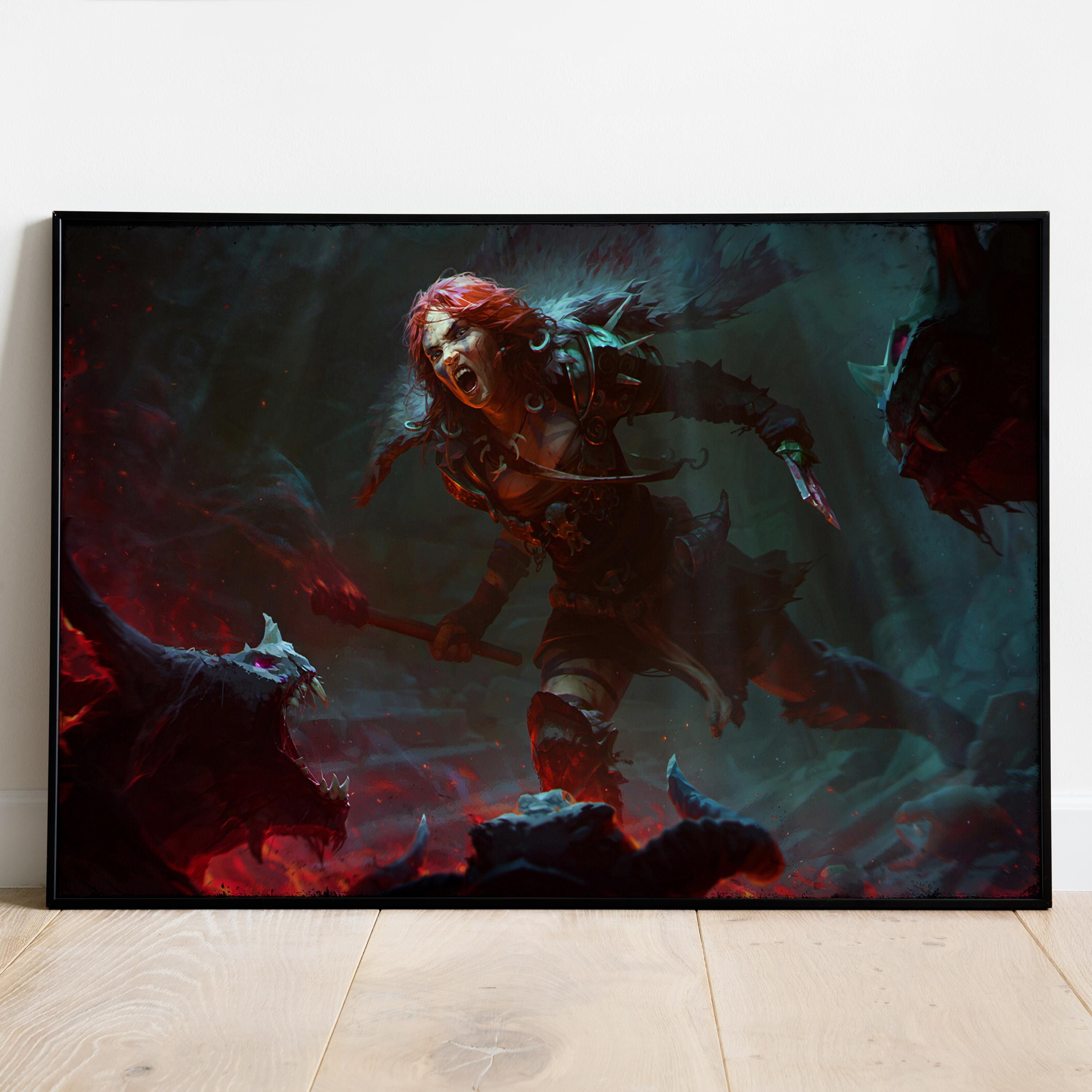 Diablo IV Poster Barbarian Girl Wall Art Rolled Canvas Print High ...