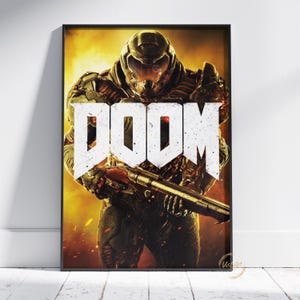 Doom Game Poster Doom Slayer Wall Art Rolled Canvas Print High Quality ...